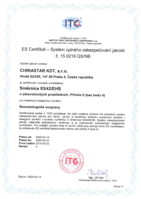 Certifikáty - chirastar KDT, s.r.o